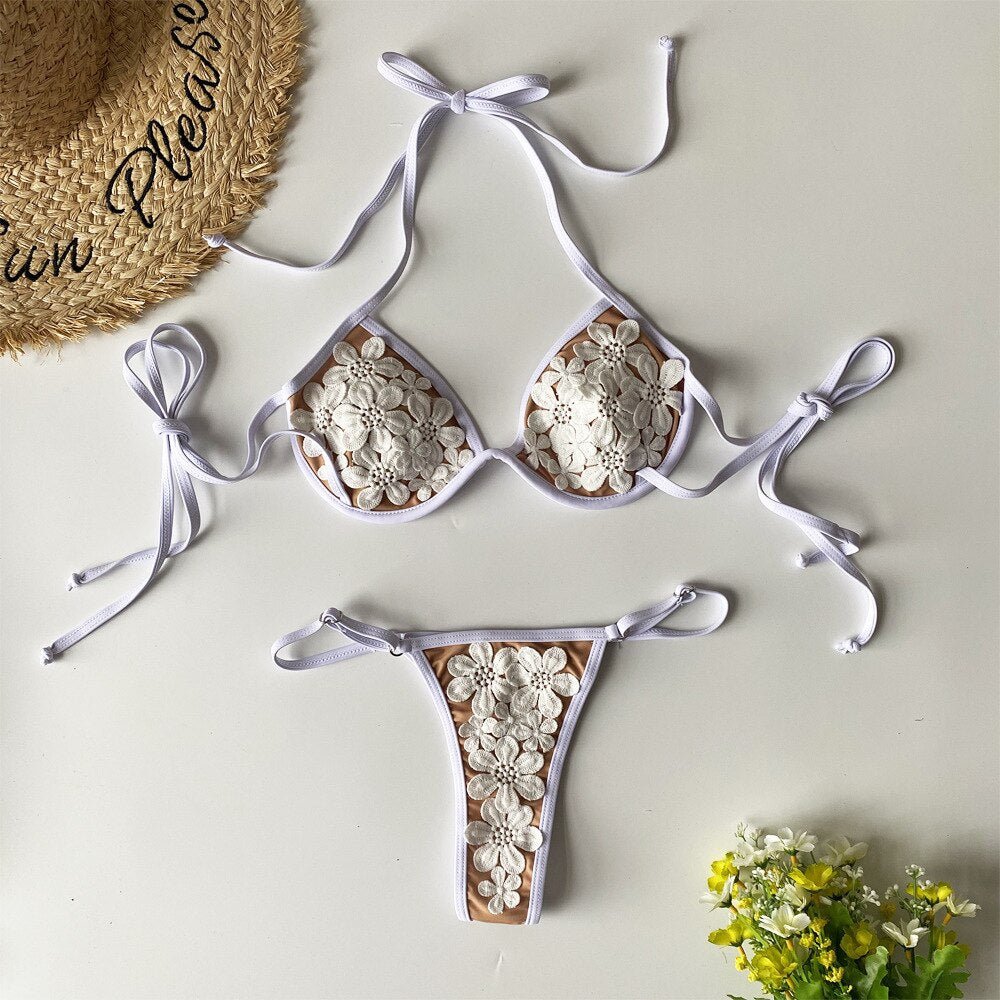Sexy Lace Halter Bikini with See Through Transparent Effect - Sunset ...